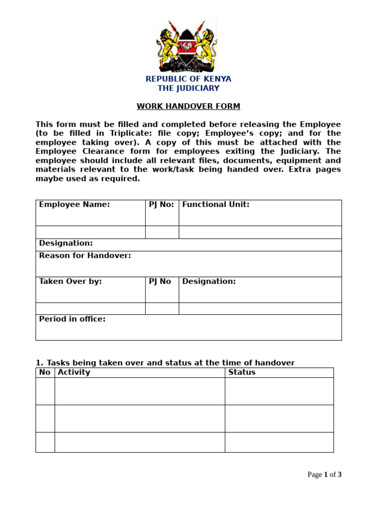 Judiciary Work Handover Form | PDF