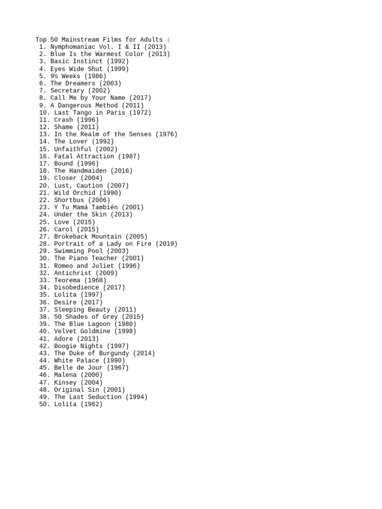 Top 50 Mainstream Films for Adults | PDF