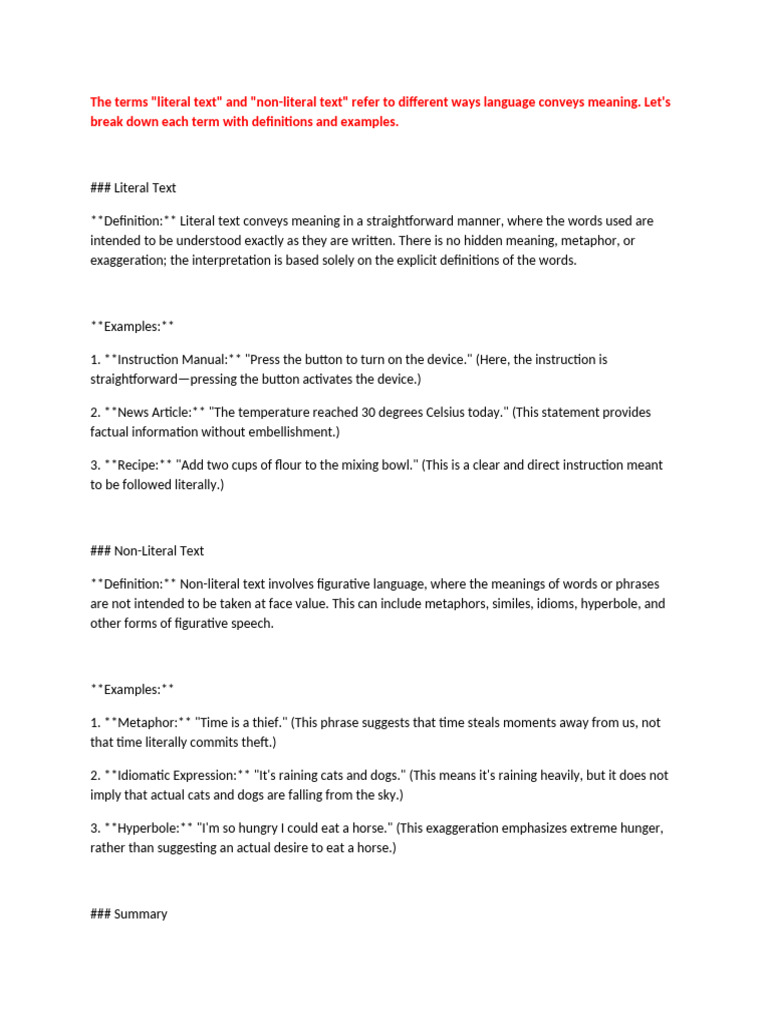Understanding Literal vs Non-Literal Text | PDF | Idiom | Semantics