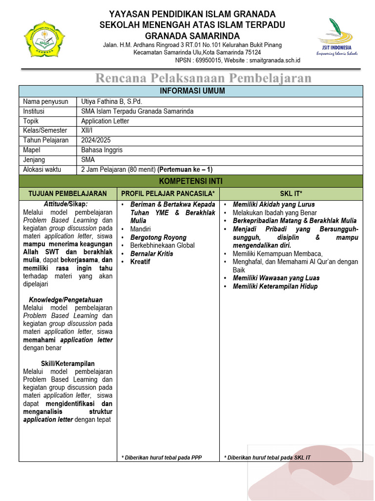Modul Ajar - Application Letter | PDF