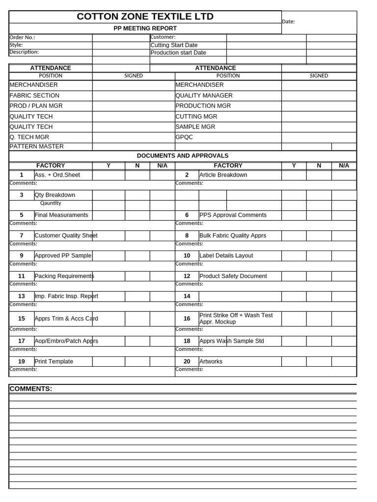 Cotton Zone Textile LTD: PP Meeting Report | PDF | Textile Industry ...