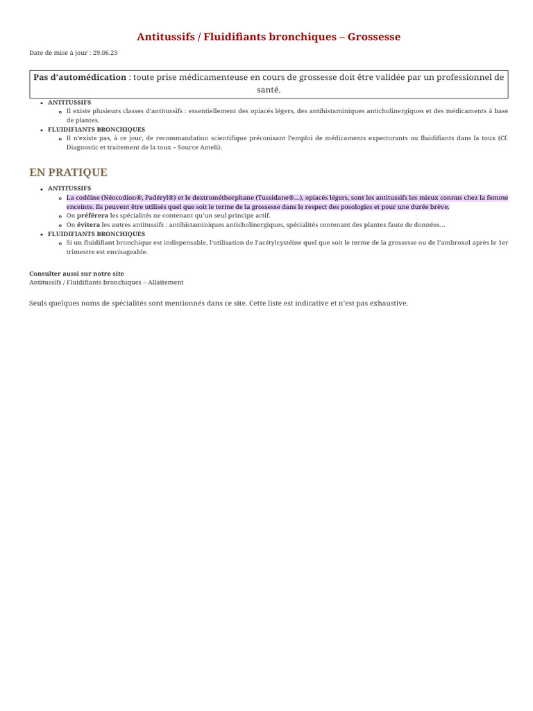 Antitussifs et fluidifiants en grossesse | PDF