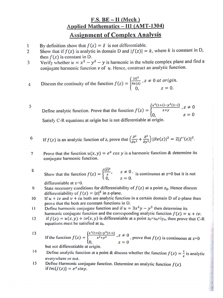 Maths - Assignment-complex Analysis and Fourier | PDF