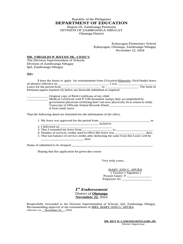 Reinstatement Form Maternity | PDF