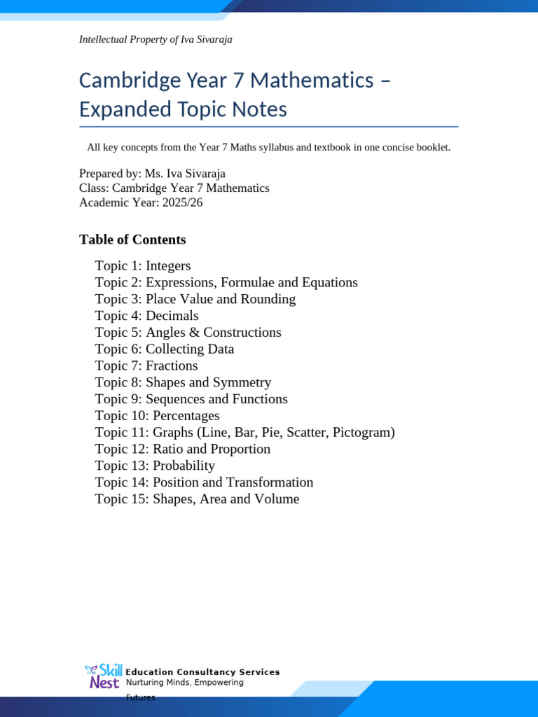 Cambridge Y7 Math Expanded Concept Notes | PDF | Equations | Numbers