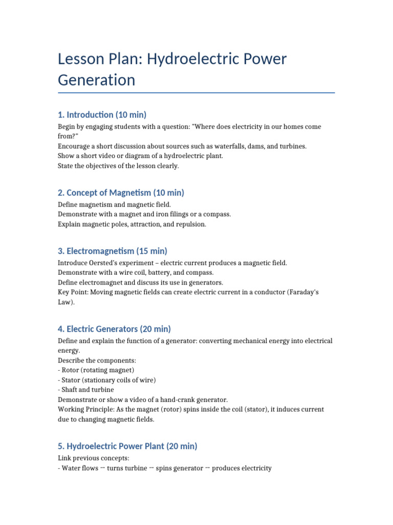 Hydroelectric Power Lesson Plan | PDF