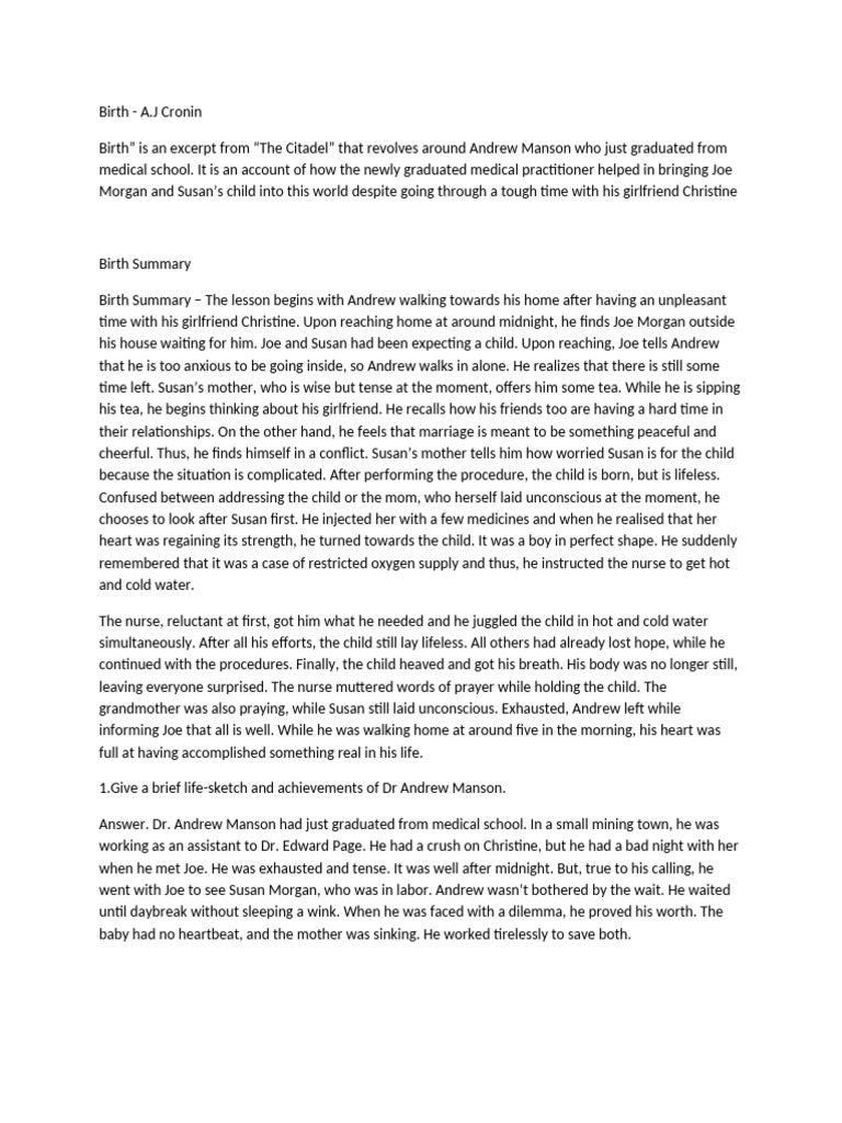 Birth And The Address Notes Class 11 Pdf