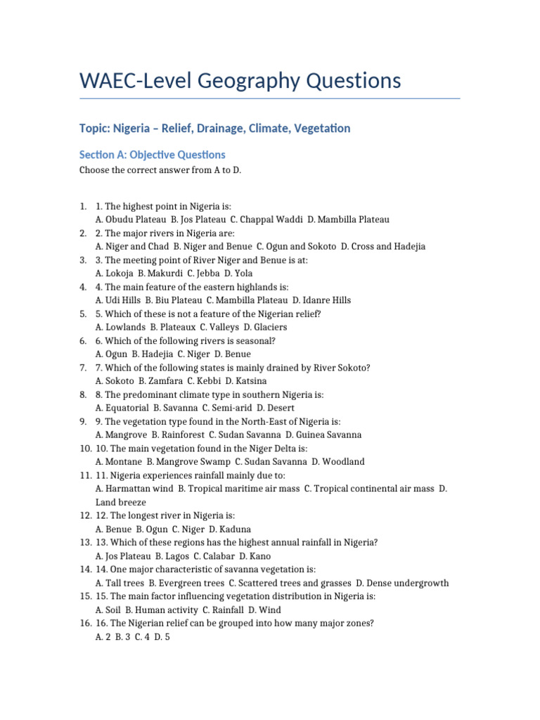 WAEC Geography: Nigeria's Relief & Climate | PDF | Nigeria | Earth Sciences