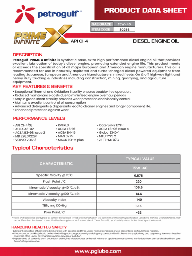 Pds - Petrogulf Prime X Infinite Pds 15w40 Ci4 | PDF