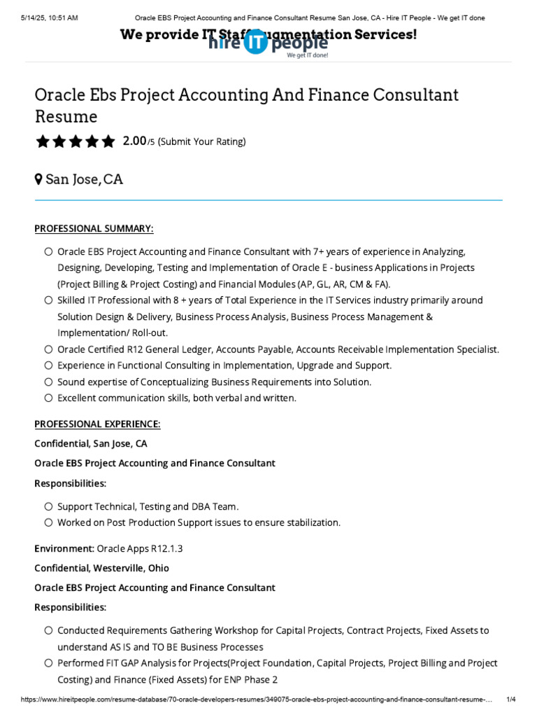 Oracle EBS Finance Consultant Resume | PDF | Business Process ...