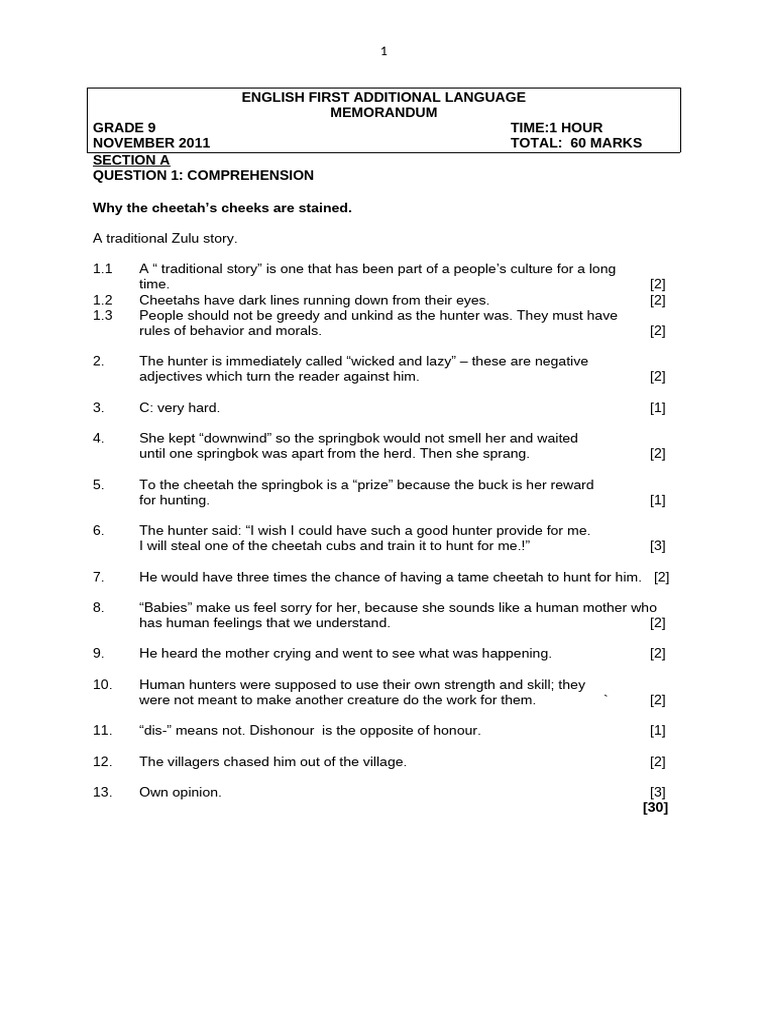 Paper 1 Memorandum 2011 Pdf