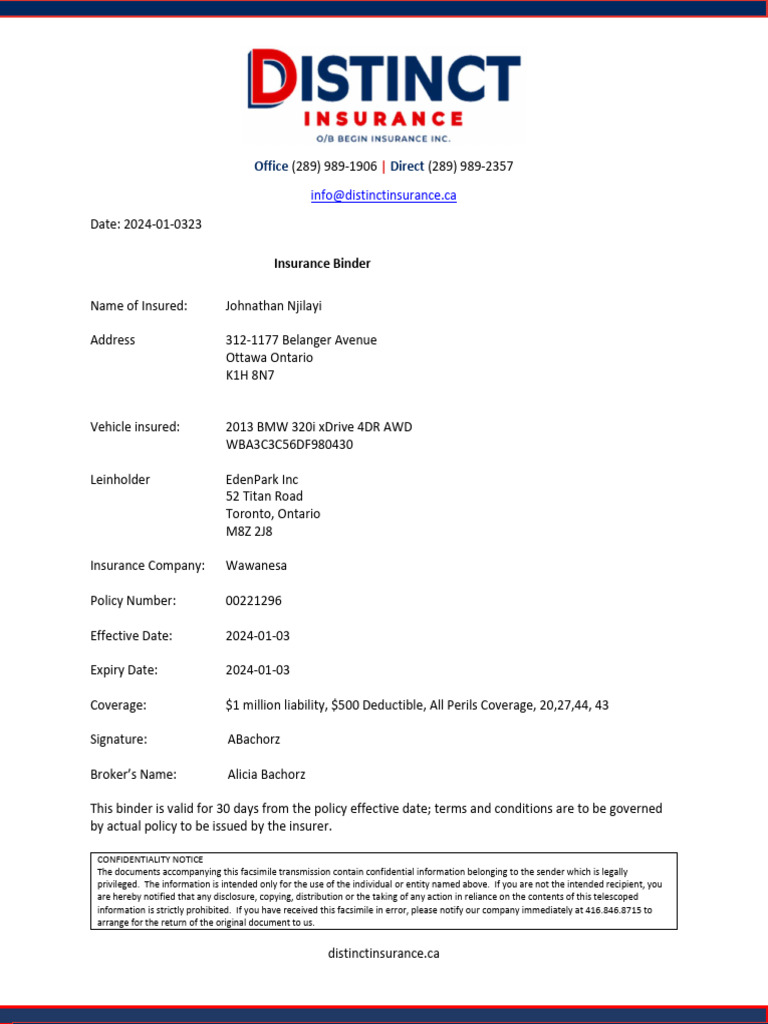 Insurance BINDER | PDF