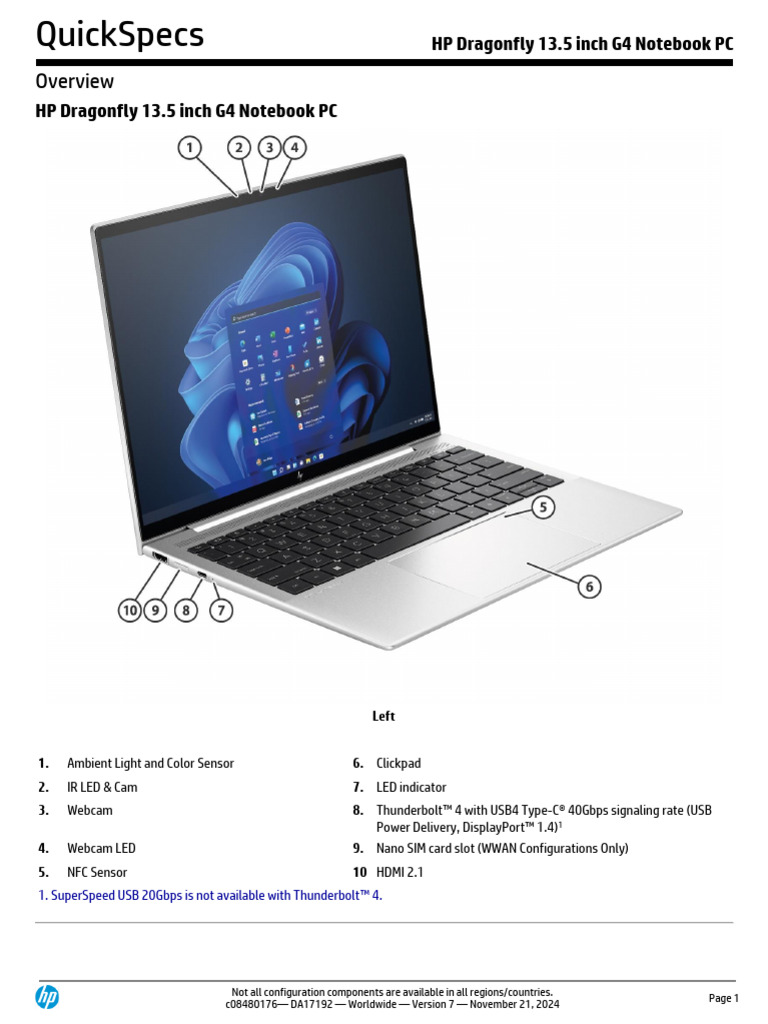 HP Dragonfly G4 Notebook Specs Guide | PDF | Windows 10 | Solid State Drive
