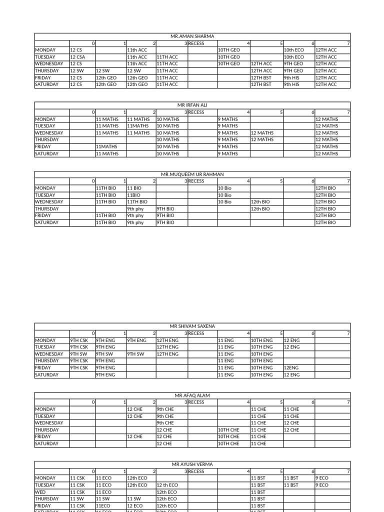 New Time Table For Teachers | PDF | Languages | Foreign Language Studies