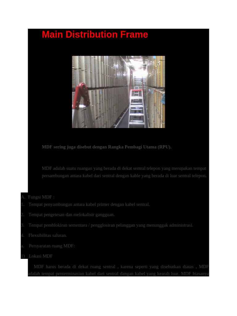 Fungsi dan Ruang Main Distribution Frame | PDF