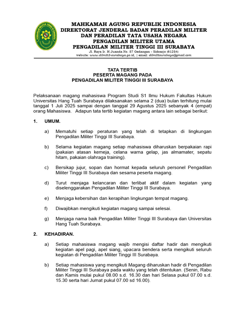Tata Tertib Magang 2025 Uht Oke | PDF