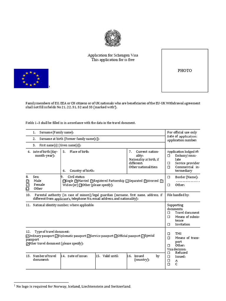 Italy Schengen Visa Application Form | PDF | Travel Visa | Government ...