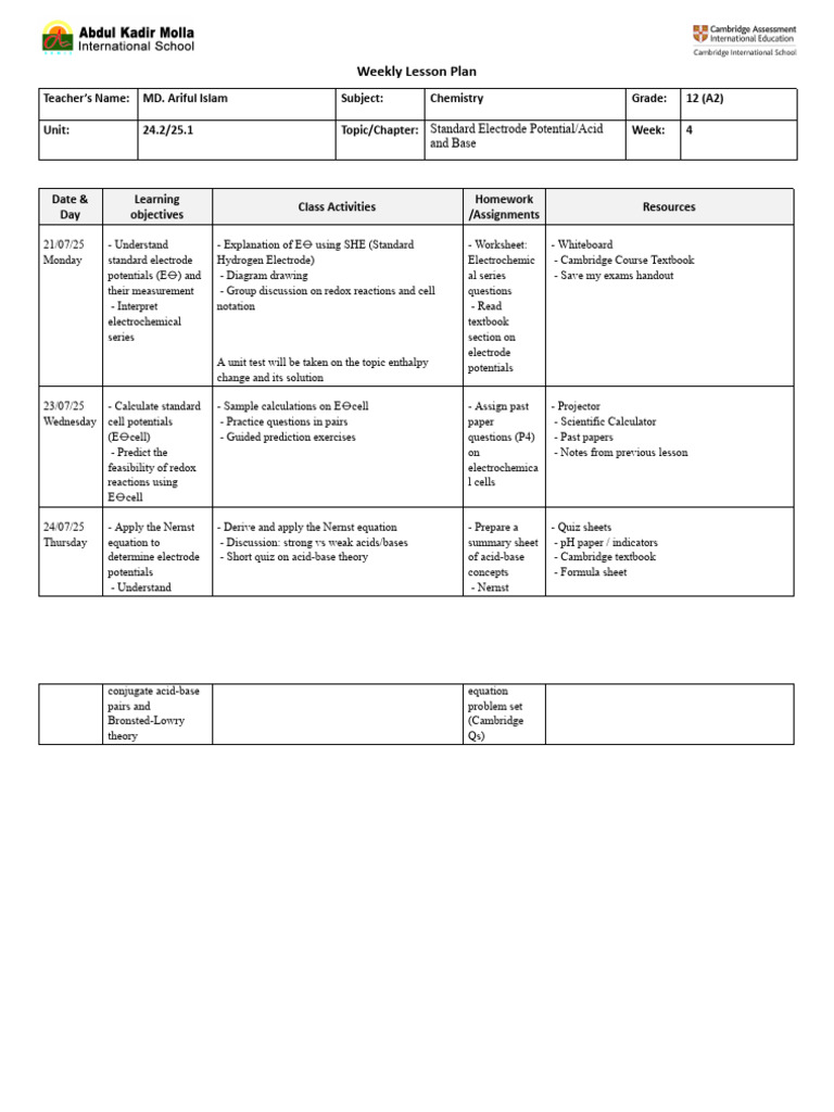 Lesson Plan Jul Week 4.Docx | PDF | Electrochemistry | Electricity