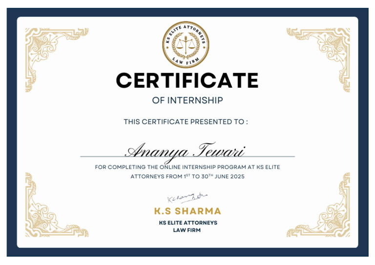 Ananya Tewari Internship Completion Certificate | PDF