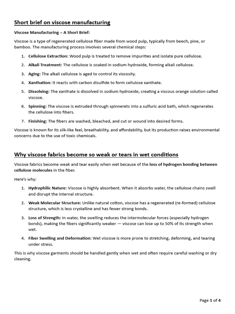 Viscose Manufacturing Process Overview | PDF | Rayon | Sodium Hydroxide