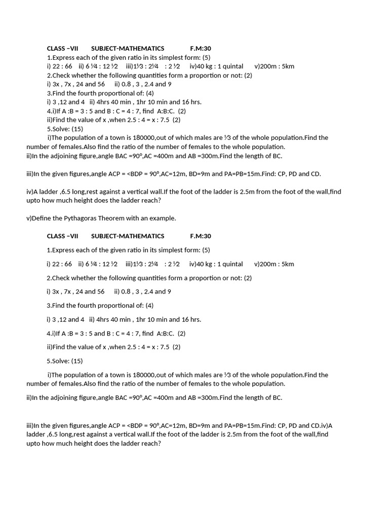 Class 7 Math: Ratios and Proportions | PDF