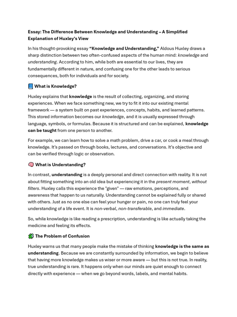 Knowledge vs. Understanding: Huxley's Insight | PDF | Knowledge ...