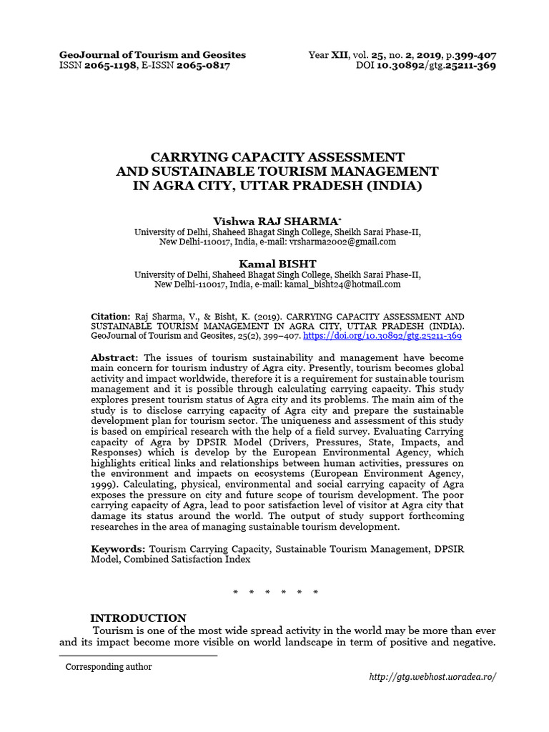 Carrying Capacity Assessment and Sustainable Tourism Management | PDF ...