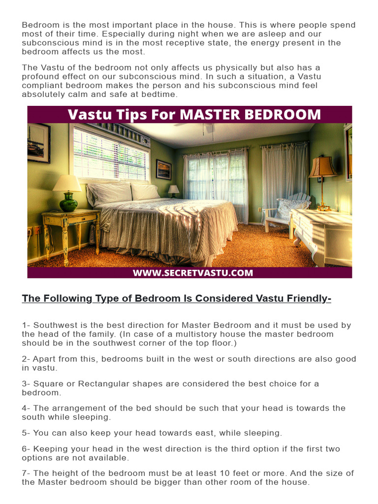 Master Bedroom Vastu - (31 Tips To Make It Vastu Compliant) | PDF ...