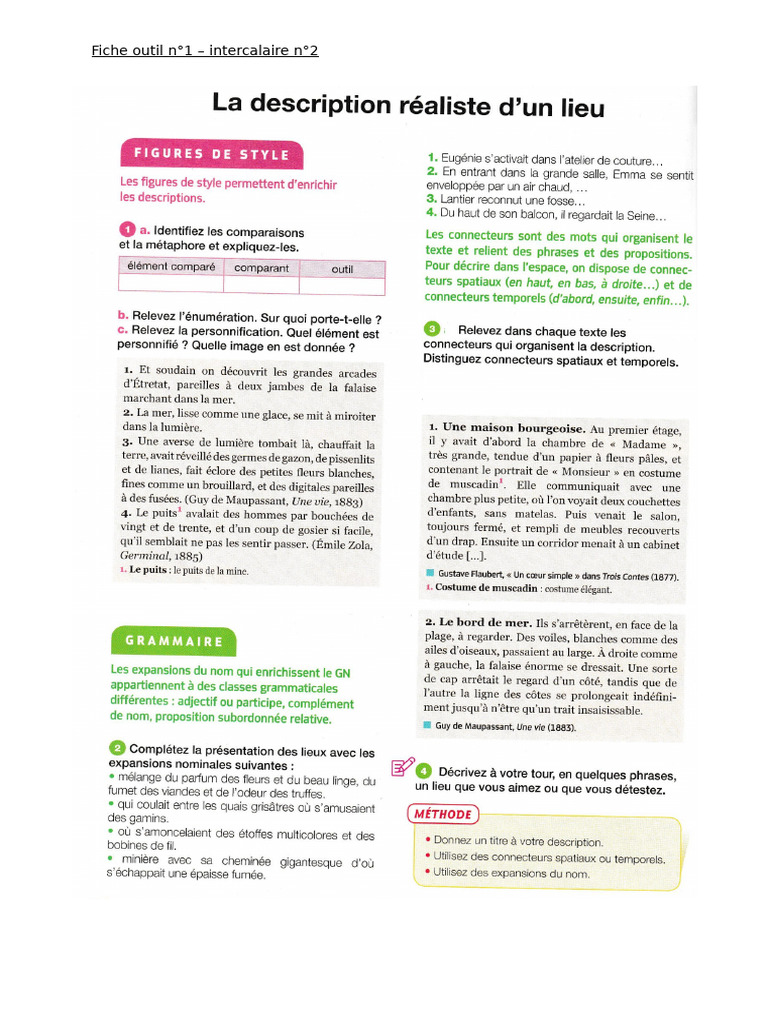 Analyse des descriptions littéraires | PDF
