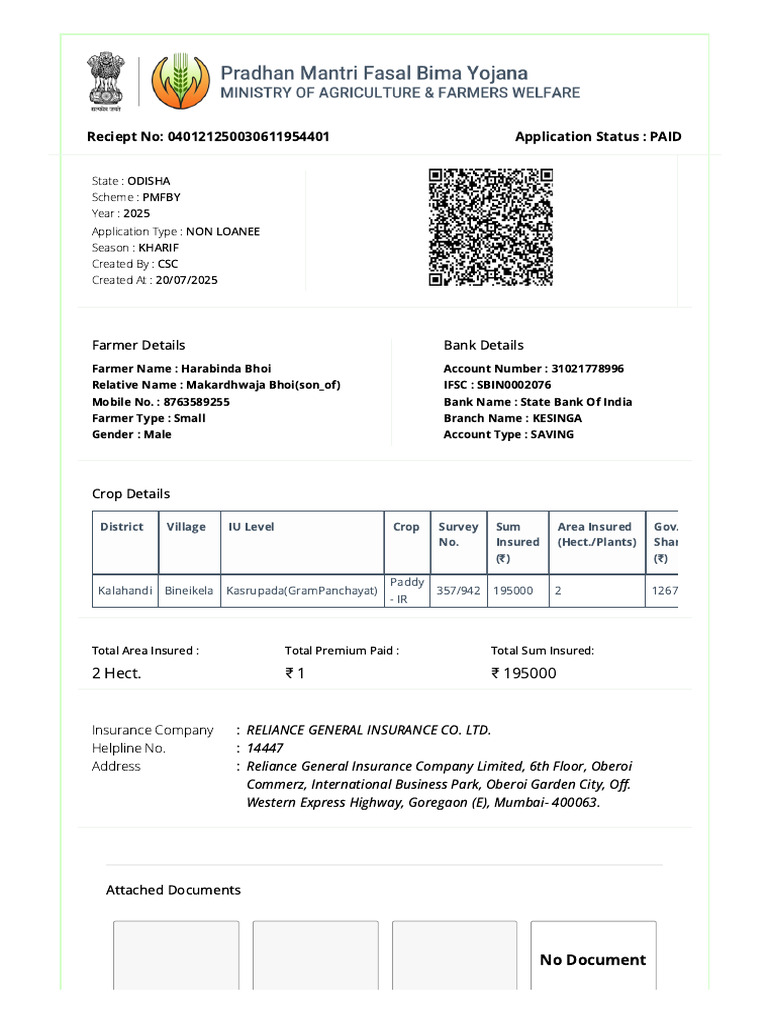 Pradhan Mantri Fasal Bima Yojana - Crop Insurance - PMFBY - Crop Insurance | PDF