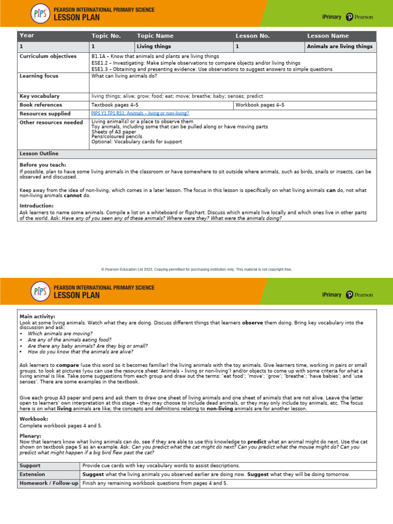 Pips Lesson Plan Year 1 Topic 1 | PDF | Learning | Textbook