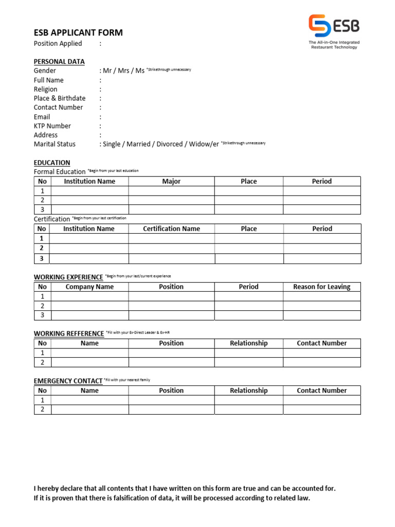 ESB Applicant Form | PDF