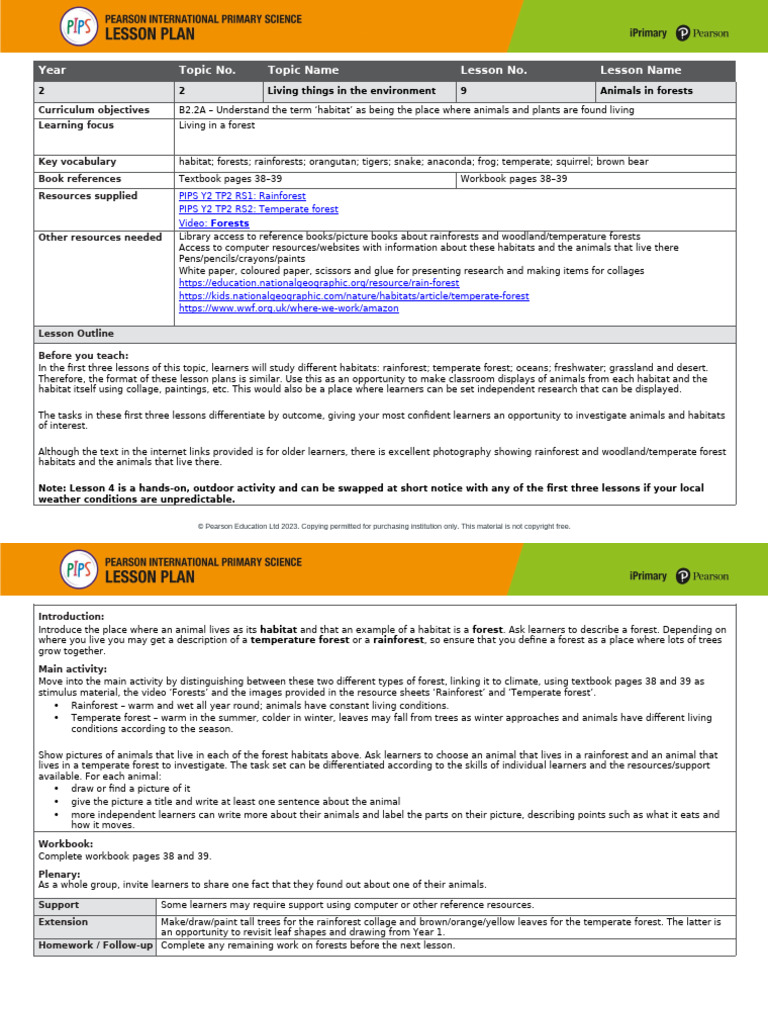 Pips Lesson Plan Year 2 Topic 2 | PDF | Habitat | Fresh Water