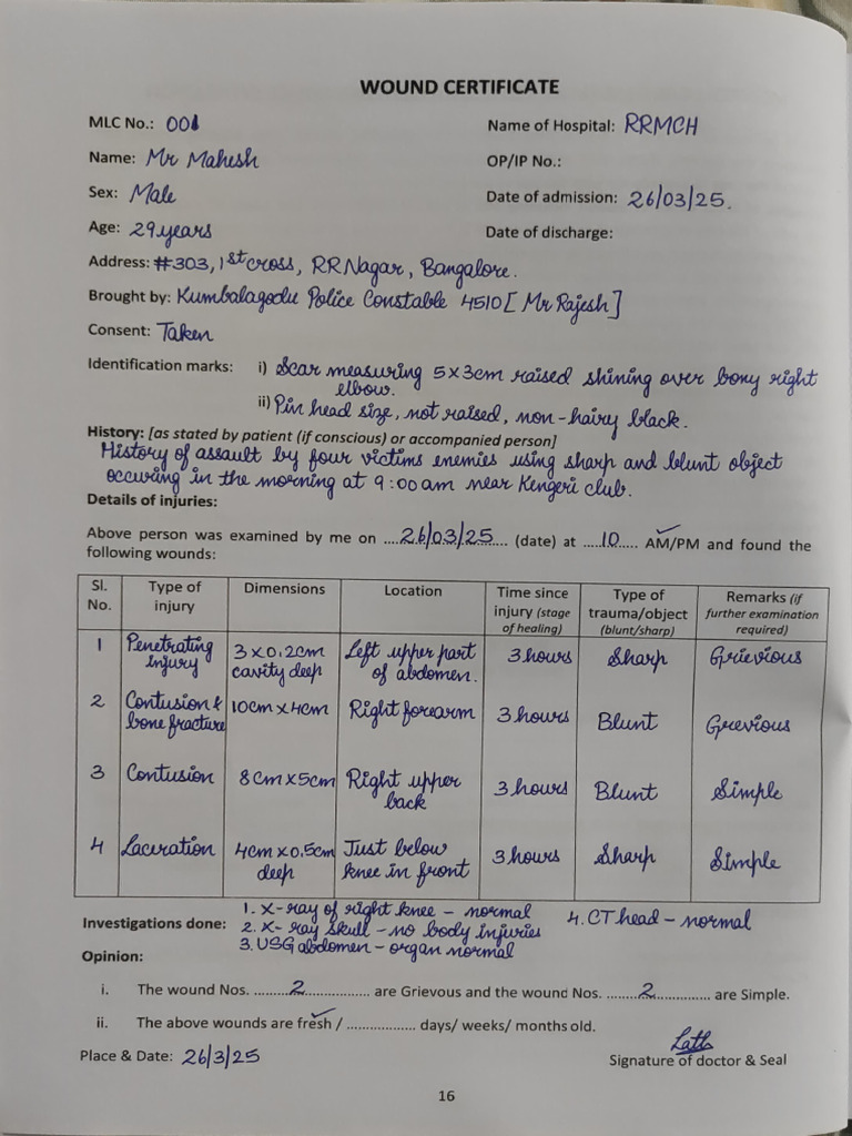 Wound Certificate | PDF | Injury | Traumatology