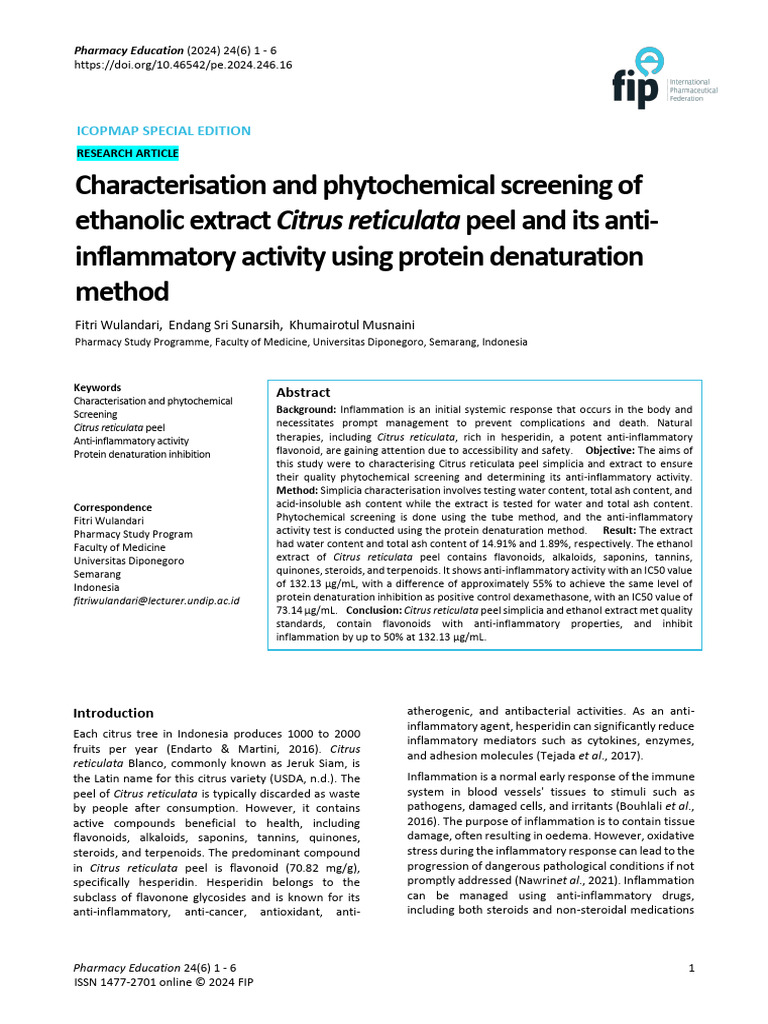 Characterisation and Phytochemical Screening of Ethanolic Extract Peel ...