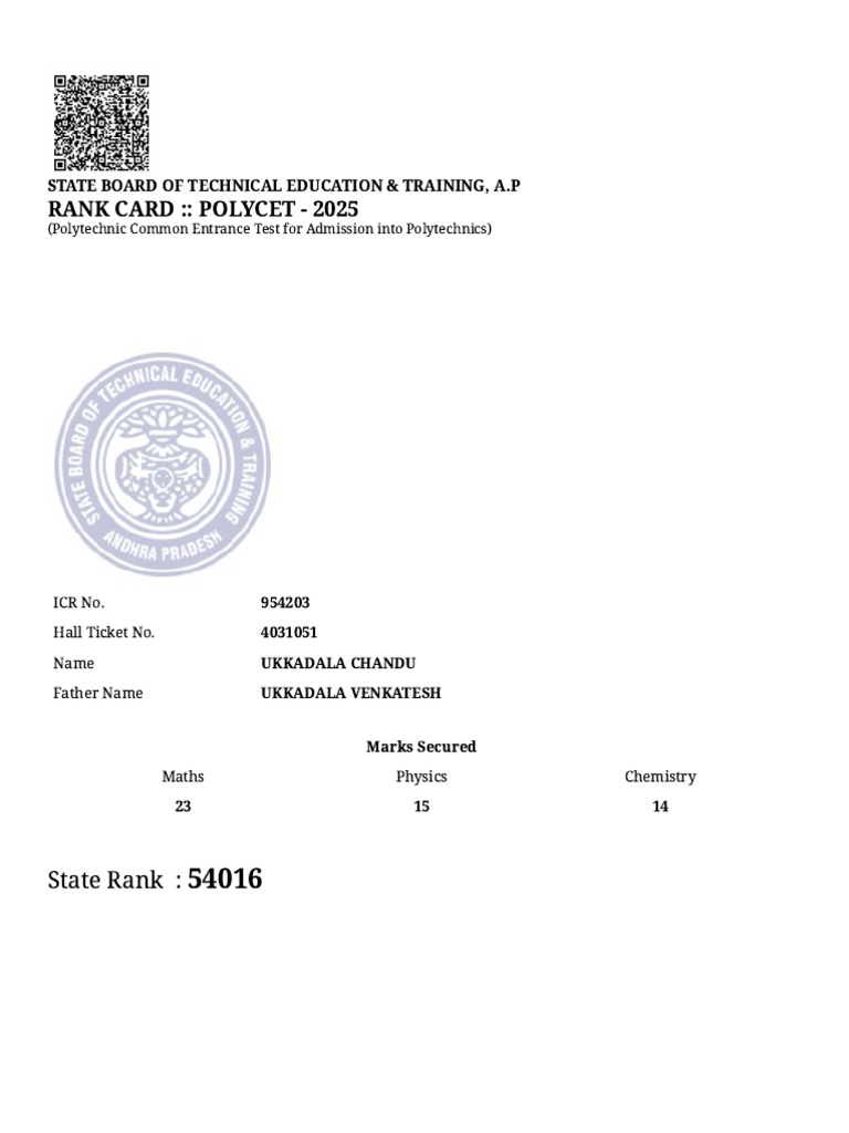 Print Rank Card | PDF