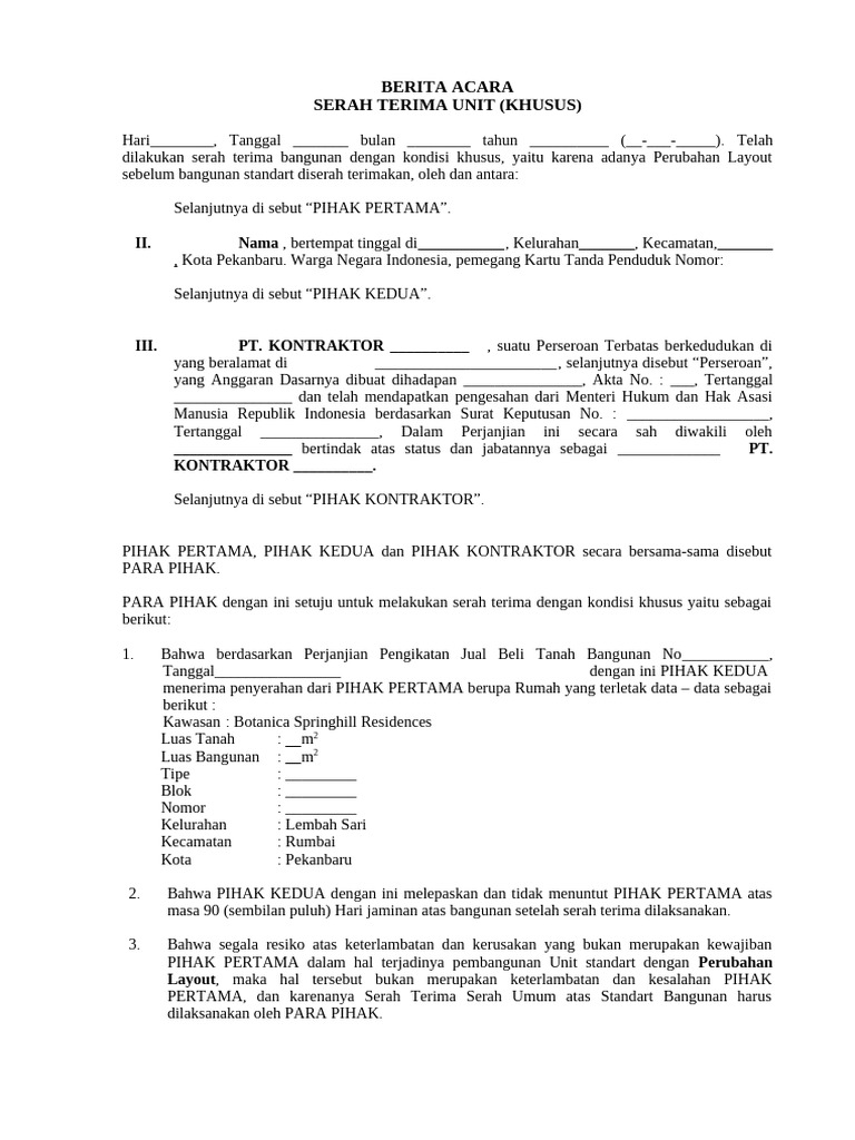 Draft Bast Khusus (Perubahan Layout) Revisi | PDF