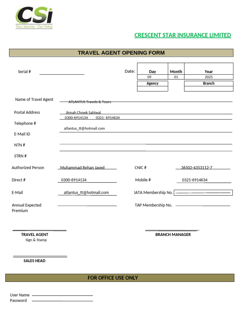 Travel Agent Opening Form Template | PDF