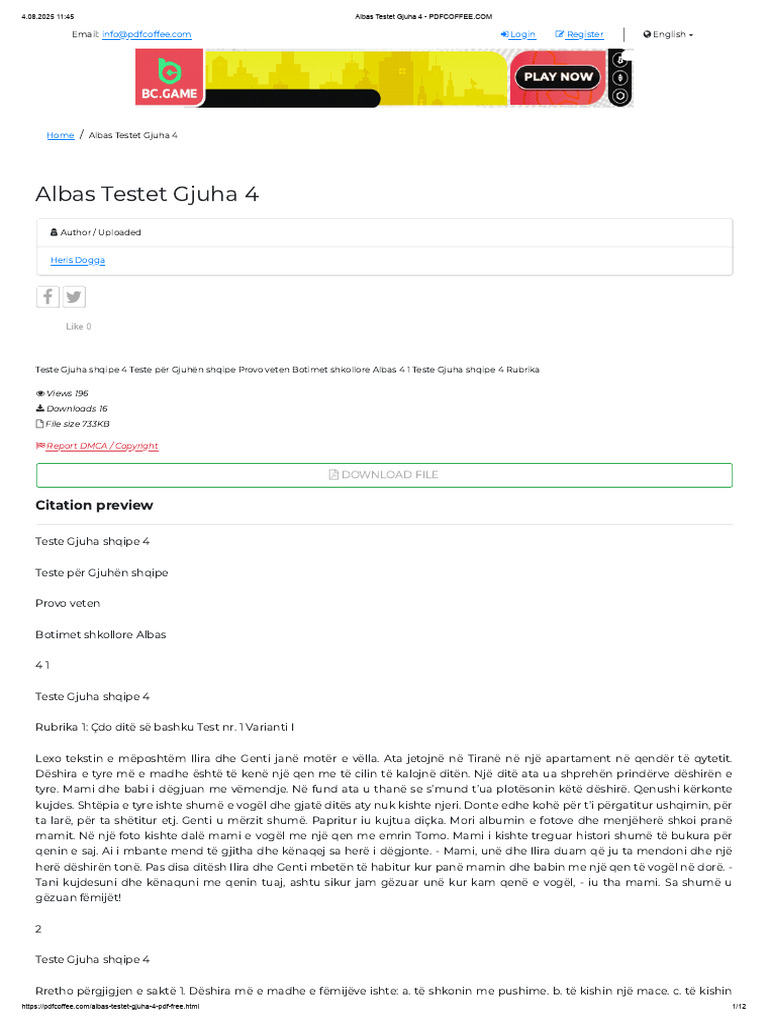Albas Testet Gjuha 4 | PDF