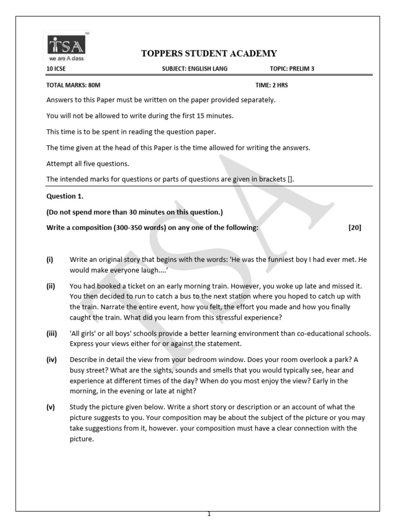 ICSE English Language Prelim Exam Paper | PDF