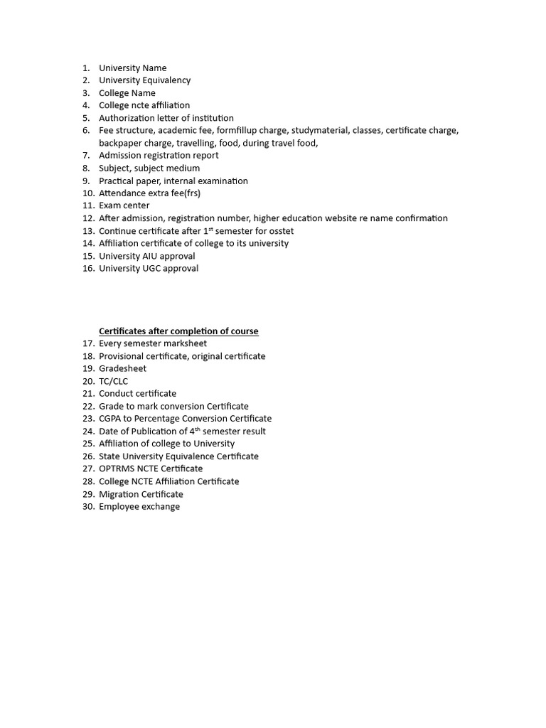 Optrms NCTE Affiliation and Certificates | PDF