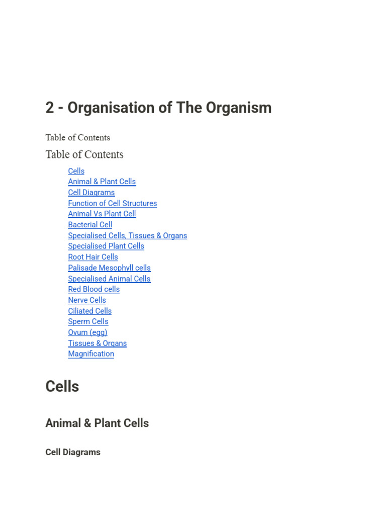 2 - Organisation of The Organism | PDF | Cell (Biology) | Chloroplast