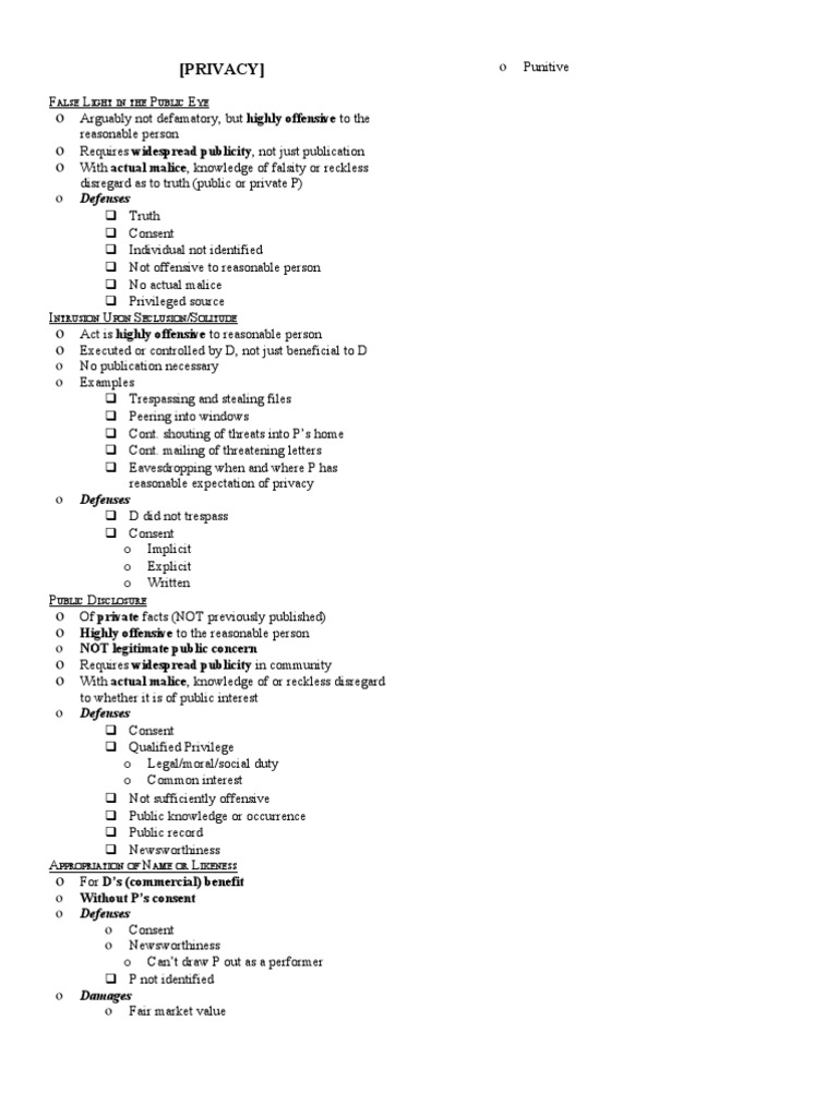 Torts2 - PRIVACYchecklist | PDF | Applied Ethics | Criminal Law