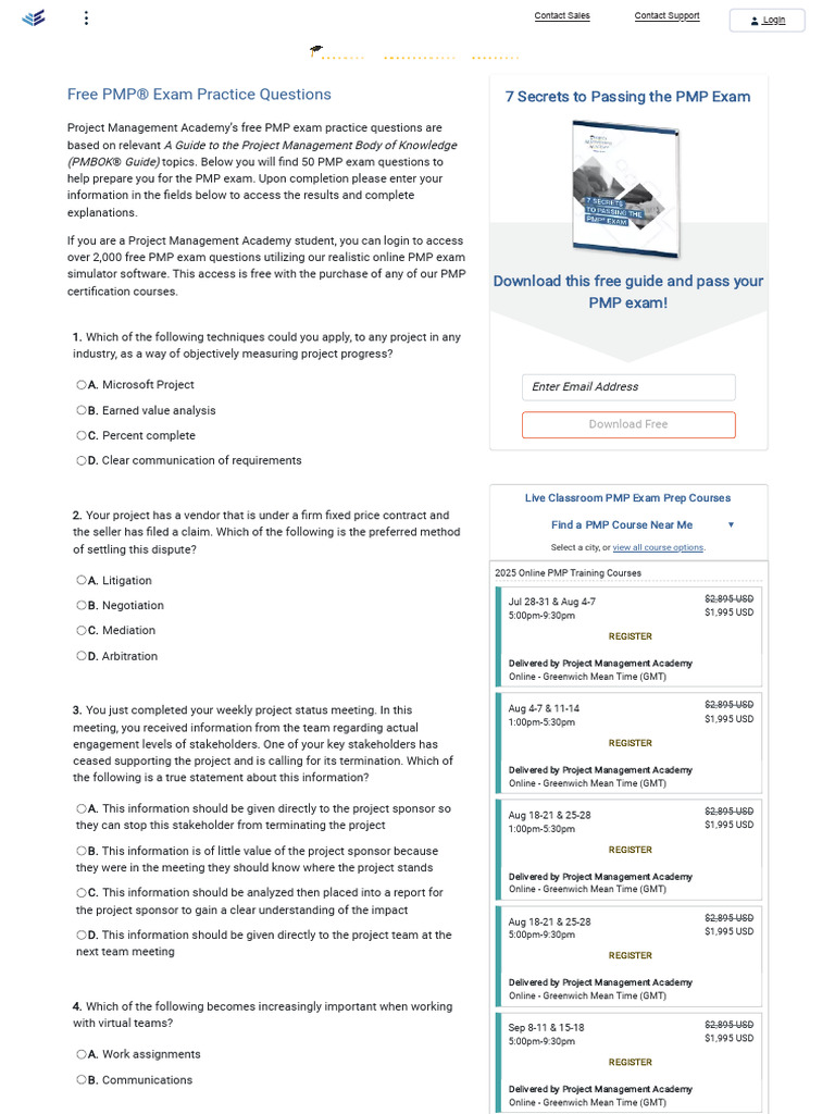Free PMP Exam Practice Questions | PDF | Scrum (Software Development ...