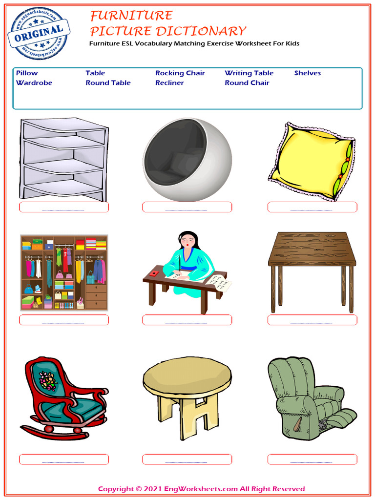 Kids' Furniture Vocabulary Worksheet | PDF