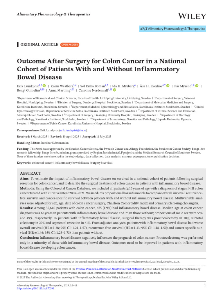 Colon Cancer Surgery Outcomes with IBD | PDF | Colorectal Cancer ...