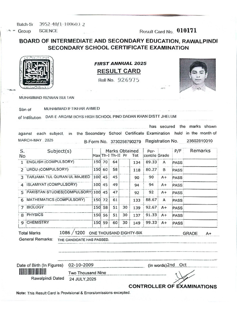 Result Cards Boys 2025 | PDF