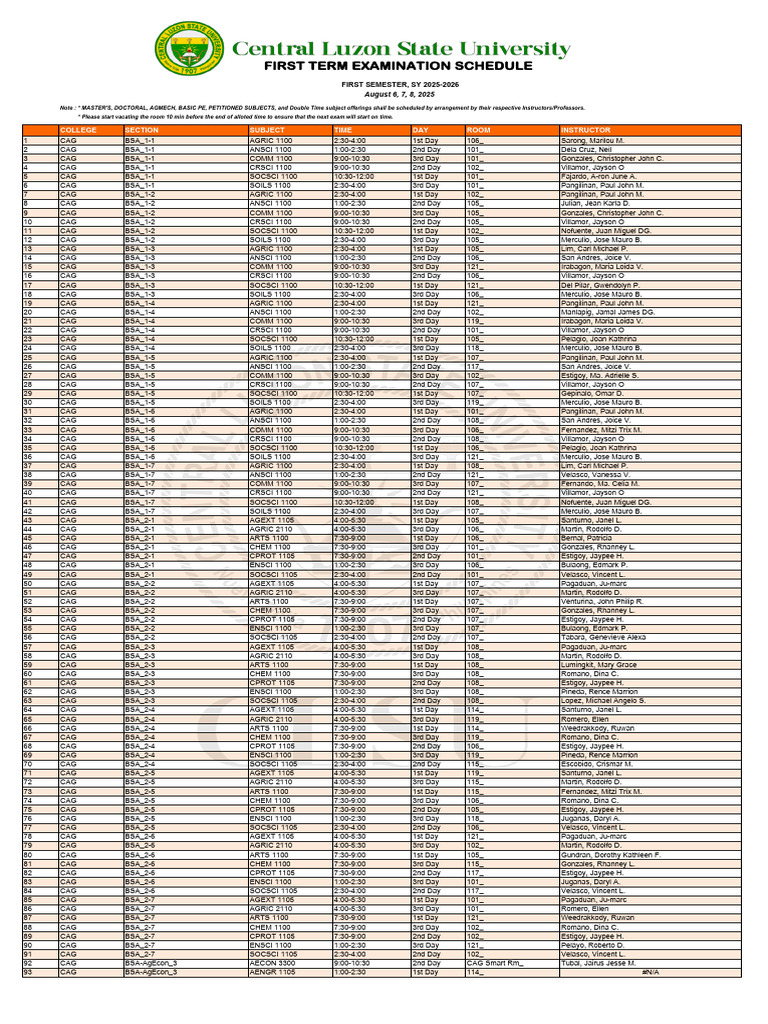 First Term Examination Schedule (1st Sem SY 2526) v2 | PDF