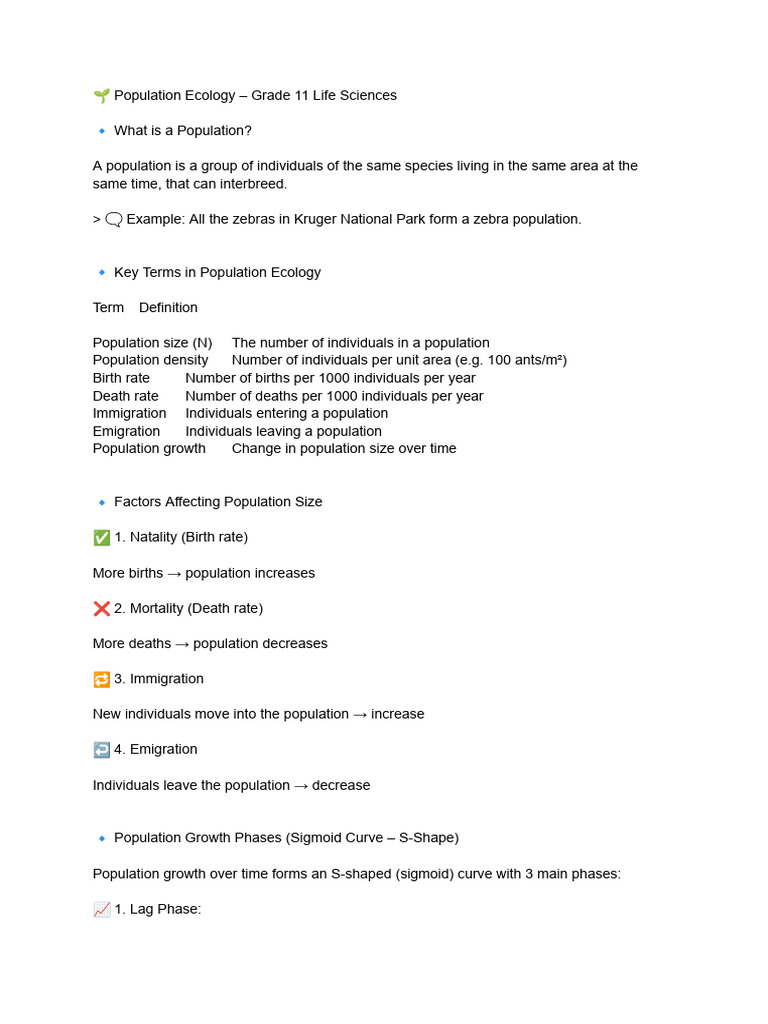 ? Population Ecology - Grade 11 Life Sciences | PDF | Population Growth ...