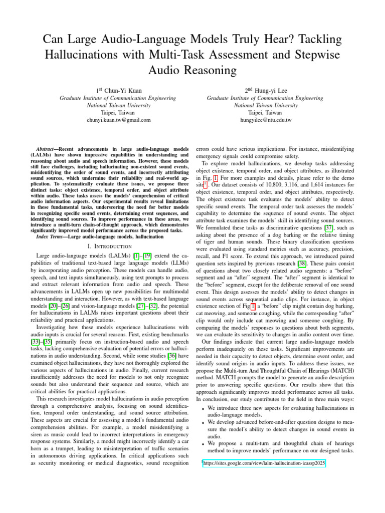 Ref3 - Can Large Audio-Language Models Truly Hear? | PDF | Sound | Learning
